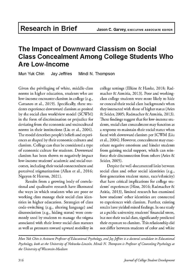 The Impact of Downward Classism on Social Class Concealment Among ...